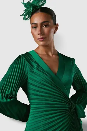 Coast Satin Pleated Wrap Dress