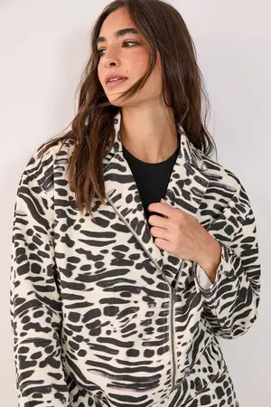 Nasty Gal Denim Animal Print Biker Jacket