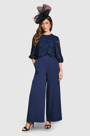 Coast Lace Overlay Wide Leg Jumpsuit - Navy