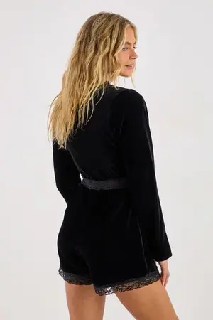 Nasty Gal Velvet Embroidered Lace Trim Romper
