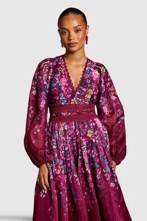 Coast Petite Organza Lace Trim Midi Dress