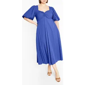 City Chic Hermione Puff Sleeve Empire Waist Maxi Dress - Sky Blue