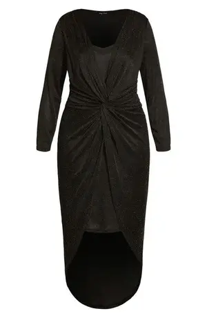 City Chic Metallic Long Sleeve High-low Maxi Dress