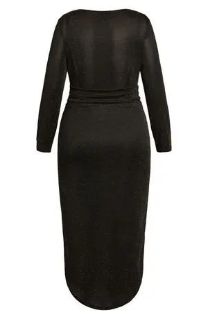 City Chic Metallic Long Sleeve High-low Maxi Dress