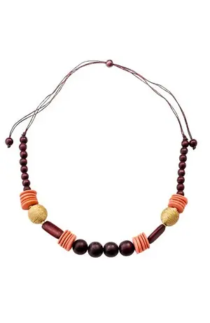 LIKHA Bombon Wooden Necklace - Burgundy & Gold
