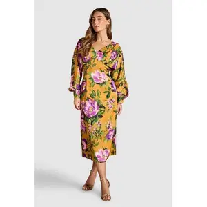 Coast Printed Satin Maxi Dress With Cowl Back - Chartreuse