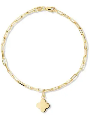 DEVATA 14k Gold Clover Charm Paperclip Chain Bracelet - Yellow Gold