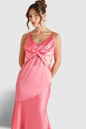 Coast Lace Insert Satin Fitted Midi Dress