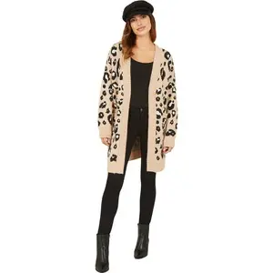 YUMI Animal Intarsia Knit Long Cardigan - Beige