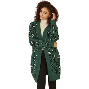 YUMI Animal Intarsia Knit Long Cardigan - Green