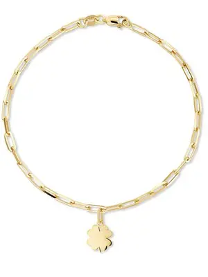 DEVATA 14k Gold Clover Heart Charm Paperclip Chain Bracelet - Yellow Gold