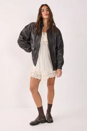 Nasty Gal Real Leather Oversized Bomber Jacket