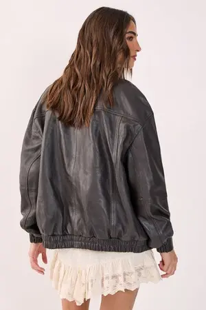 Nasty Gal Real Leather Oversized Bomber Jacket