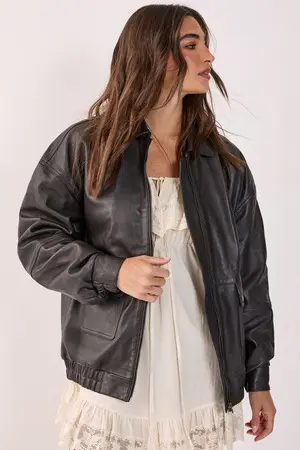 Nasty Gal Real Leather Oversized Bomber Jacket