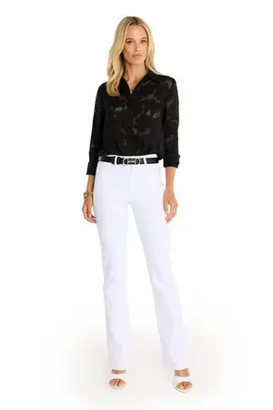 THE NOLI SHOP Sheer Floral Lace Button-up Blouse - Black