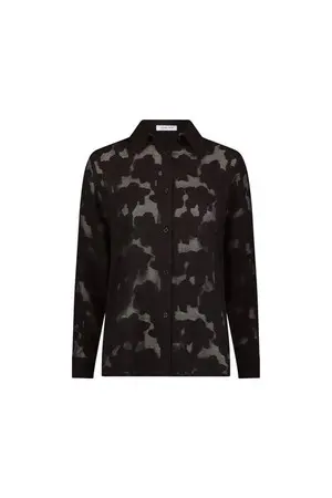 THE NOLI SHOP Sheer Floral Lace Button-up Blouse - Black