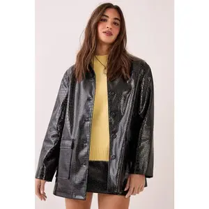 Nasty Gal Croc Vinyl Faux Leather Clean Jacket - Black