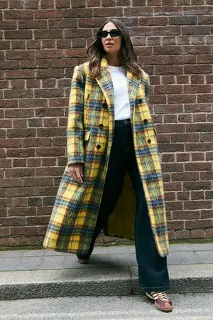 Nasty Gal Checked Wool Blend Maxi Coat