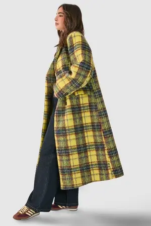 Nasty Gal Checked Wool Blend Maxi Coat - Yellow