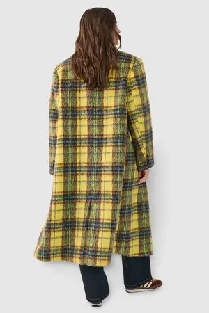 Nasty Gal Checked Wool Blend Maxi Coat - Yellow