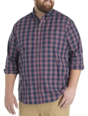 HARBOR BAY BY DXL Big & Tall Easy-care Plaid Sport Shirt - Navy Red