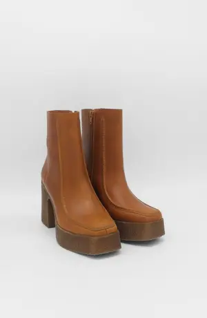 STIVALI NEW YORK Agathe Platform Ankle Boots - Cognac