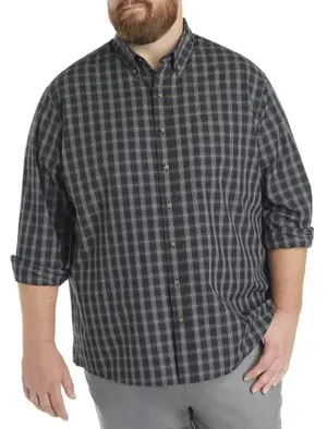 HARBOR BAY BY DXL Big & Tall Easy Care Medium Plaid Sport Shirt - Black