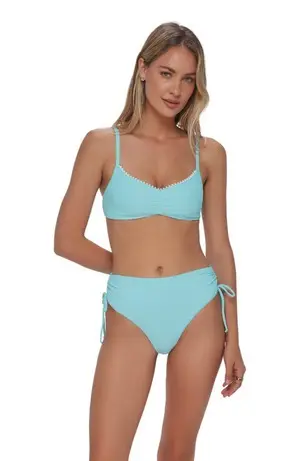 SWIM SYSTEMS Pom Pom Sylvia Bralette Bikini Swimsuit Top - Aqua Haze Rib