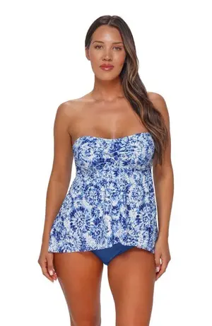SUNSETS ESCAPE Molly Bandeau Tankini Swimsuit Top - Island Ink Rib