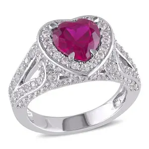 JULIANNA B. Sterling Silver Created Ruby And White Sapphire Heart Ring - Lab-created Ruby