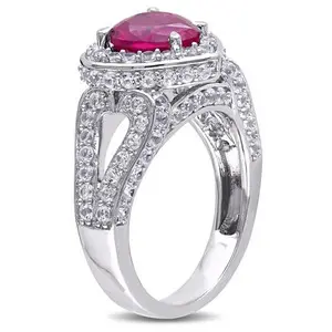 JULIANNA B. Sterling Silver Created Ruby And White Sapphire Heart Ring