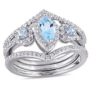 JULIANNA B. Cluster Ring With Sky Blue And White In Sterling Silver - Topaz