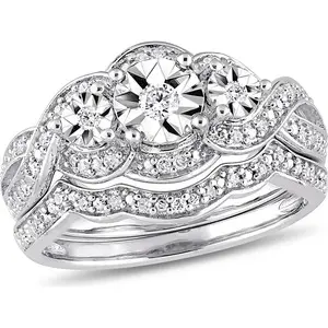 JULIANNA B. Diamond 3-stone Bridal Ring Set - Sterling Silver