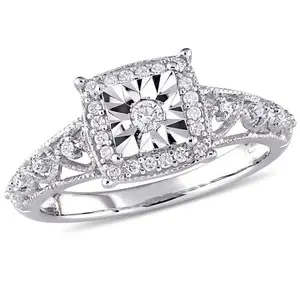 JULIANNA B. Diamond Square Halo Ring - Sterling Silver