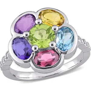JULIANNA B. Multi-gem And Diamond Floral Ring - Sterling Silver