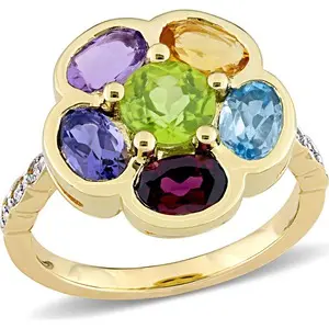 JULIANNA B. Multi-gem And Diamond Floral Ring - Yellow-plated