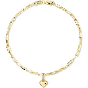 DEVATA 14k Gold Sweet Heart Charm Paperclip Chain Bracelet - Yellow Gold
