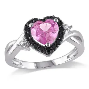JULIANNA B. Sterling Silver Created Pink Sapphire Heart Ring - Lab-created Sapphire