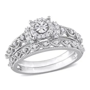 JULIANNA B. Diamond Double Row Halo Bridal Ring Set - Sterling Silver
