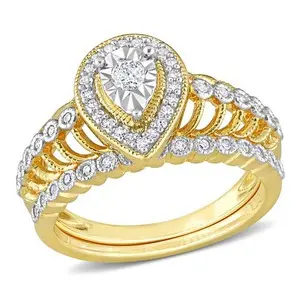 JULIANNA B. Diamond Halo Teardrop Bridal Ring Set - Yellow-plated Sterling Silver