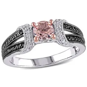 JULIANNA B. Sterling Silver Black And White Diamond Engagement Ring - Morganite