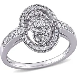 JULIANNA B. Diamond Vintage Oval Halo Ring - Sterling Silver