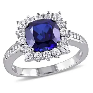 JULIANNA B. Created Sapphire And Diamond Halo Ring - Lab-created Sapphire
