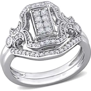 JULIANNA B. Diamond Cluster Halo Bridal Ring Set - Sterling Silver