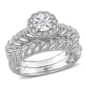 JULIANNA B. Diamond Floral Halo Bridal Ring Set - Sterling Silver