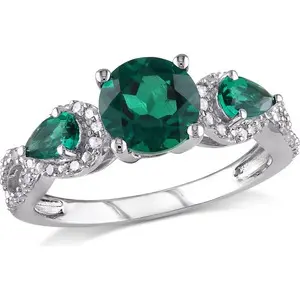 JULIANNA B. Gemstone And Diamond Sterling Silver Ring - Lab-created Emerald