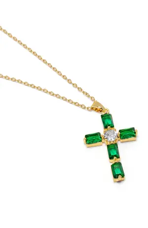 NIALAYA Cz Cross Pendant Necklace - Green