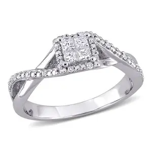 JULIANNA B. Diamond Halo Crisscross Engagement Ring - Sterling Silver