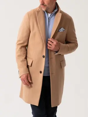 KOY CLOTHING Long Sleeve Wool Collared Overcoat - Camel
