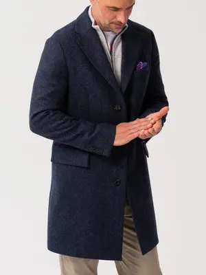 KOY CLOTHING Long Sleeve Wool Collared Coat - Navy
